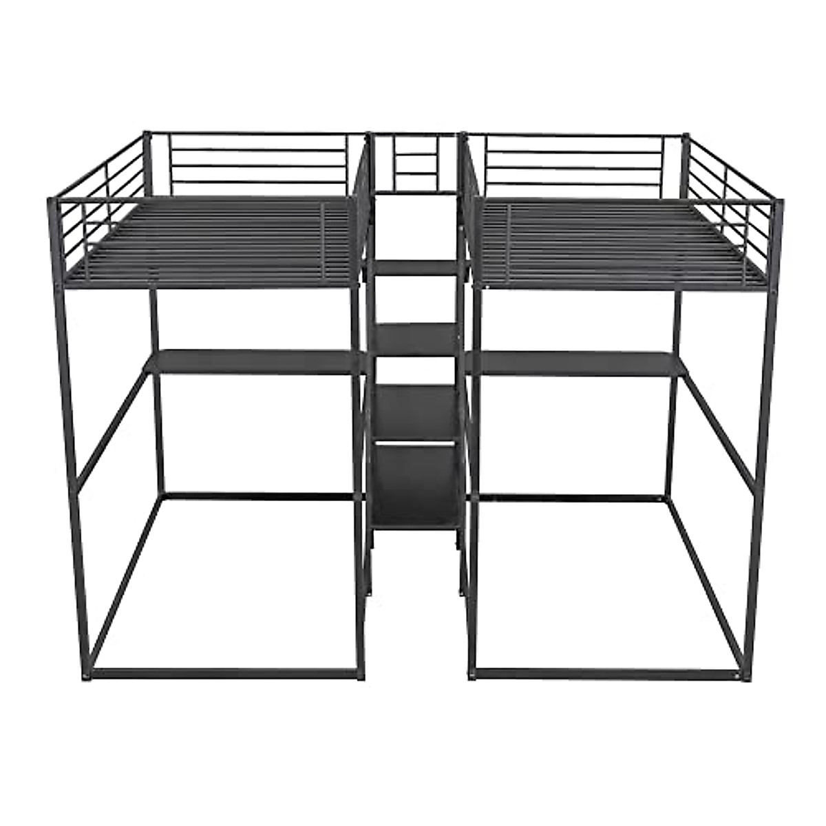 Harper & Bright Designs Double Loft Bed with Desk, Twin & Twin Size Loft Bed with Stairs and Storage Shelves, Twin Over Twin Metal Bunk Bed Frame for Kids Teens Adults, Black