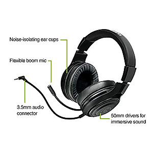 IOGEAR Kaliber NUKLEUS Gaming Headset - Xbox One S/Xbox One - PS4 - PC/Mac & Mobile Devices - 50mm Drivers - Built-in Volume Control - 3.5mm 4-Pole Stereo Plug - Includes Y Adapter for PCs - GHG601 , Black
