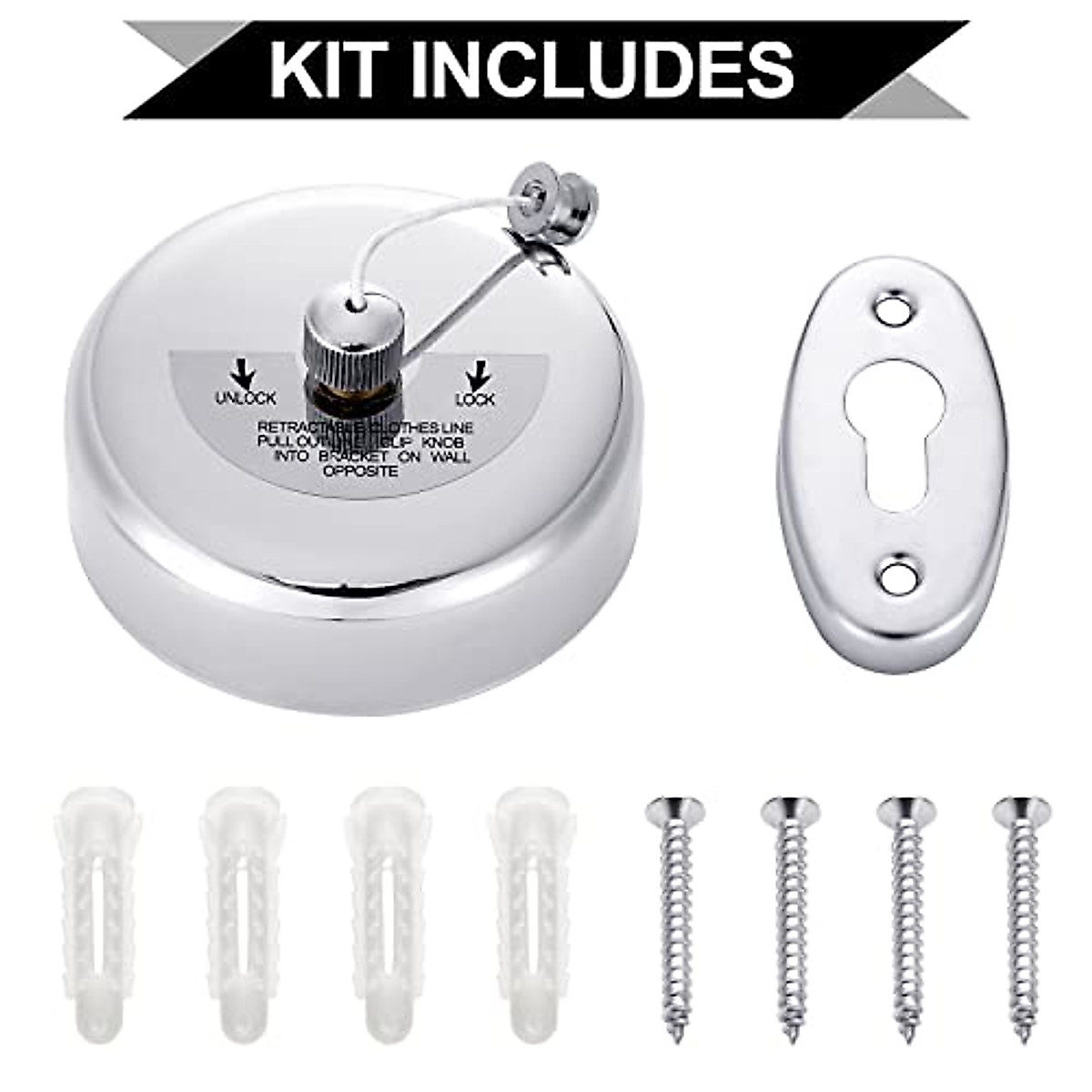 Shappy 4 Pieces Retractable Clothesline 9.2ft Adjustable Laundry String 304 Stainless Retractable Clothesline Heavy Duty Stainless Steel Rope Retracting Clothes Line for Indoor Outdoor Home (Silver)