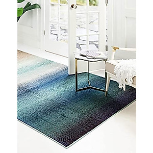 Unique Loom Estrella Collection Distressed, Gradient, Dark Colors, Abstract, Modern Area Rug, 5 ft x 8 ft, Blue/Beige