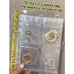 BINGC Transparent Jewelry Storage Book，Portable Travel Jewelry Earring Organizer Upgraded Version Anti Oxidation Jewelry Storage Bag Necklace Bracelets Rings(100 Grids + 100 Ziplock Bags) (YELLOW)