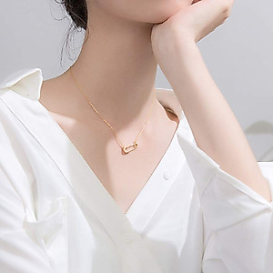 Crystal Paperclip Safety Pin Pendant Choker Necklace for Women 925 Sterling Silver 14K Gold Plated Dainty CZ Diamond Clip Drop Adjustable Chain Personalized Jewelry Fashion Box BFF