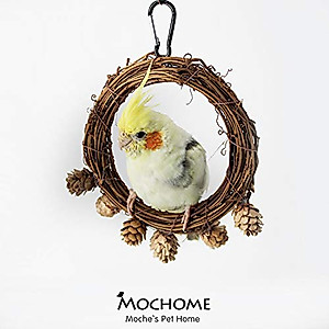 ATB2U Wooden Bird Swing Perch Parrot Hanging Toy Natural Wood Bird Chewing Toys for Small Sized Birds Pet Bird Parakeet Budgie Cockatiel Cage Hammock Swing Toy Hanging Cage Toys