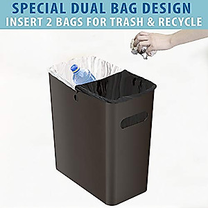 iTouchless SlimGiant 4.2 Gallon Slim Trash Can with Handles, 16 Liter Plastic Small Wastebasket Hanging Garbage Bin, Magazine/File Folder Storage Container Home, Office, Bathroom, Kitchen, Mocha Black