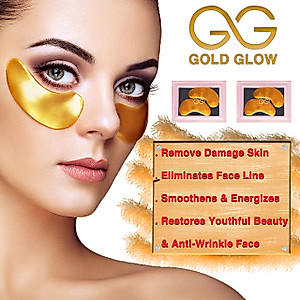 Gold Glow 24k Collagen Under Eye Gel Patches, Reduces Puffiness, Dark Circles, Anti Wrinkle, Anti Aging Gold Eye Mask, Hydrogel, Undereye Bags Treatment, Puffy Eye Pads for Men Women (30 Pairs)