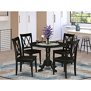 HomeStock City Chic 5Pc Set for 4 - Includes Round Kitchen Table with Dropleaf and Four Dining Room Chairs, 42x42-Inch, Ideal for Sleek and Modern Dining Spaces