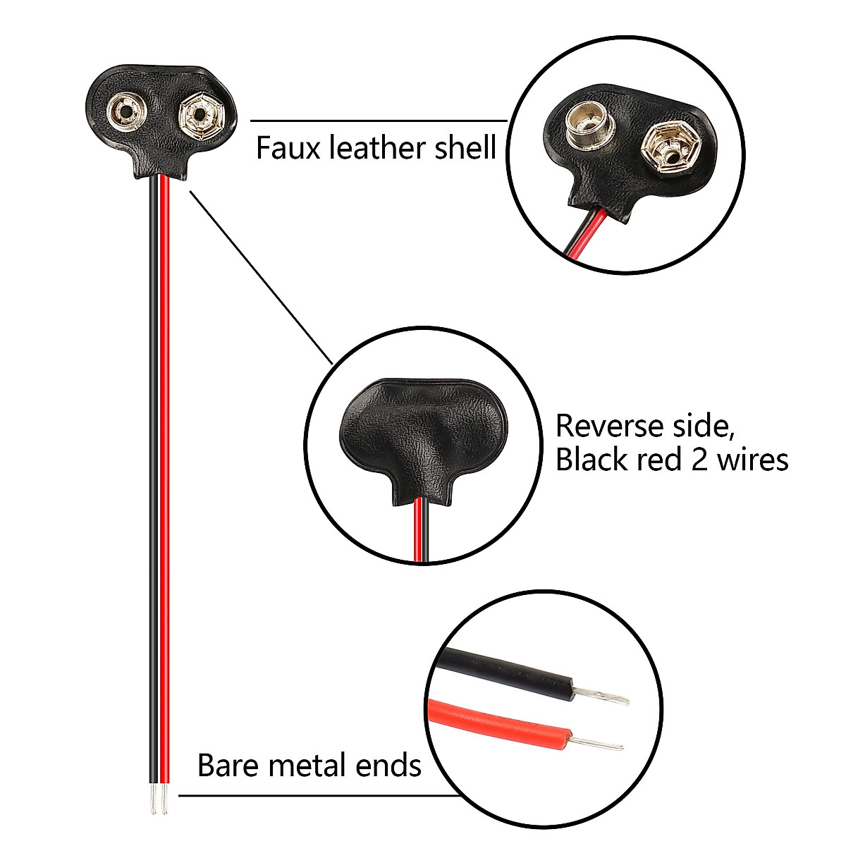 PNGKNYOCN 9V Battery Clip Connector 10 Pack T Type 9V Battery Snap On Hard-Shell Clip Connector with Black Red Wires Leads