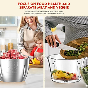 Meat Grinder, 500W Powerful Food Processor with Handle, 2 Bowls(8 Cup+8 Cup)-Includes 1 Set of Bi-Level Blades, Electric Veggie Chopper for Family, Baby Food, Nuts, Grains