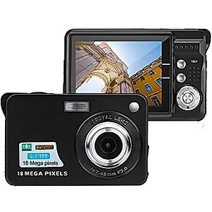 eDealz 18MP Megapixel Digital Camera with 2.7" LCD Screen, Rechargeable Battery, HD Photo and Video for Indoor, Outdoor Photography for Adults, Kids (Black)