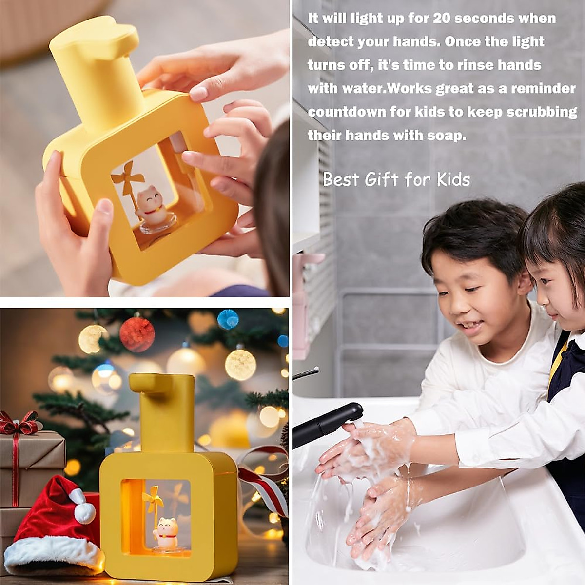AMYESE Cute Automatic Foam Soap Dispenser - Kids Touchless Hand Soap Dispenser,Wall Mount Waterproof USB Rechargeable, 13.5oz/ 400ml for Bathroom Countertop, Kitchen, Office, Hotel, Preschool Children