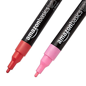 Amazon Basics Bullet/Chisel Reversible Tip Chalk Markers, Fine Point, 8-Pack, Bright Colors