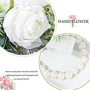 CASDRE Bridal Wrist Corsage Pearl Bride Wedding Hand Flower Corsage Wristlet Wedding Accessories for Women and Girls (White)