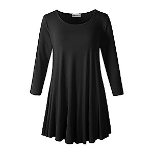 LARACE 3/4 Sleeve Shirts for Women Plus Size Tunic Dressy Top Loose Fit Flare T-Shirt (4X, Black)