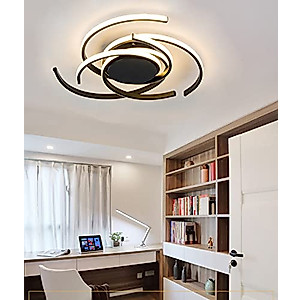 Phlilqe Modern LED Ceiling Light Dimmable Chandelier Living Room Kitchen with Remote Control Hanging Lamp, Dining Room Flush Mount Acrylic Chic Ceiling Chandeliers Lighting for Bedroom (Black, 22")