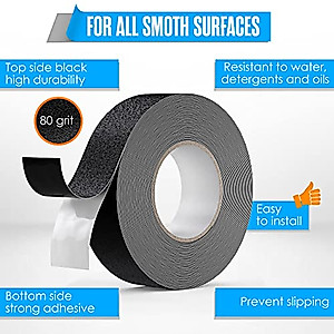Houseables Grip Tape, Anti Slip, Traction, Friction, Grit, Skid, Treads, 2" x 60 Ft, Black, Adhesive Decking Strips, Non Abrasive for Safety, Steps, Stairs, Ramp, Skateboard, Outdoor, Ladder, Boat