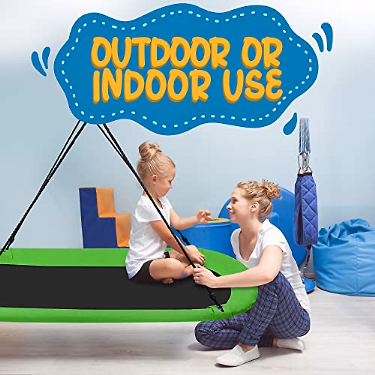 SereneLife Outdoor Spinner Saucer Tree Swing-Hanging Tree Oval Shaped Flying Saucer w/Rope Straps,Cushion Padded Metal Frame,Polyester Fabric Seat,for Kids & Adult-SereneLife SLSOVSWNG55GR (Green)