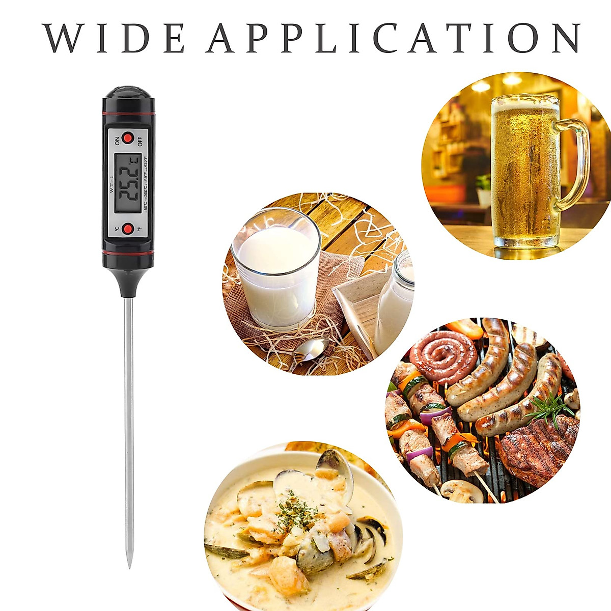 Probe Digital Thermometer,Instant Read Cooking Thermometer,Food Electronic Temperature Gauge Tester,Fahrenheit And Celsius Degree Display Switch,High Accuracy,for BBQ Food liquid Meat Temperature Test