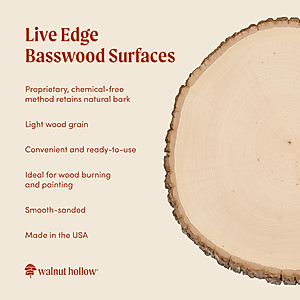 Walnut Hollow Medium Basswood Rustic Round Wood Slices with Live Edge Bark, Bulk Value Pack, 12-Pack