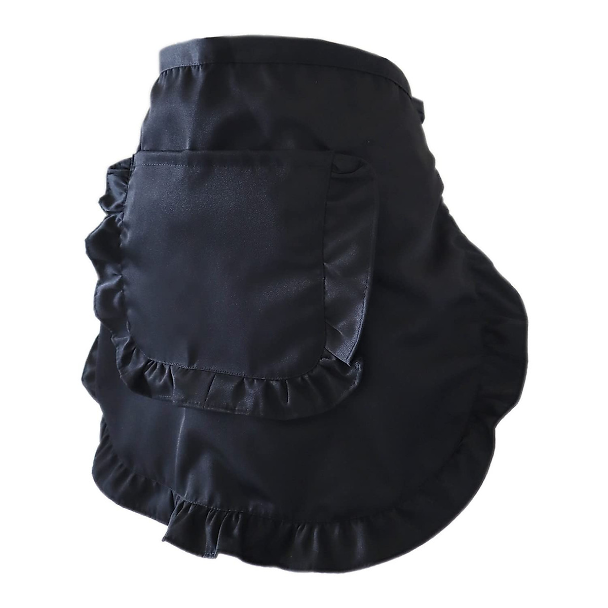 Black Waist Apron Vintage Ruffle Half Apron 1950s Retro Cute Apron for Women with Pocket