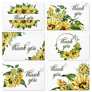 AnyDesign Sunflower Thank You Cards Bulk 30 Pack Thank You Notes with Matching Seal Stickers White Envelopes Floral Greeting Cards for Wedding Baby Shower Bridal Birthday Party, 4 x 6 Inch
