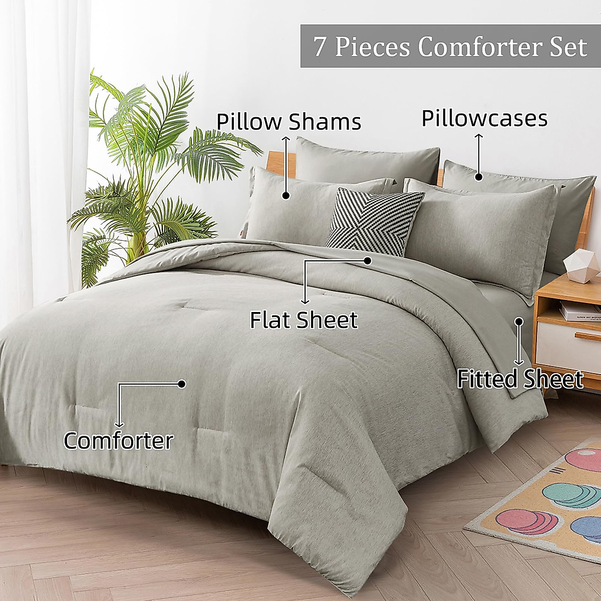 Taupe Comforter Set Queen,7 Pieces Bed in a Bag Taupe Cationic Dyeing Comforter Bedding Set Soft Microfiber Queen Size(1 Comforter,2 Pillowcases,1 Flat Sheet,1 Fitted Sheet,2 Pillow Shams)