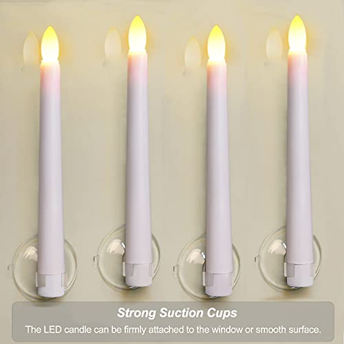 7.9 Inch Christmas Window Candles with Timer and Remote, Flameless Taper Candles Battery Operated, LED Floating Flickering Candles with Removable Candlesticks and Suction Cups for Home Decor(White)