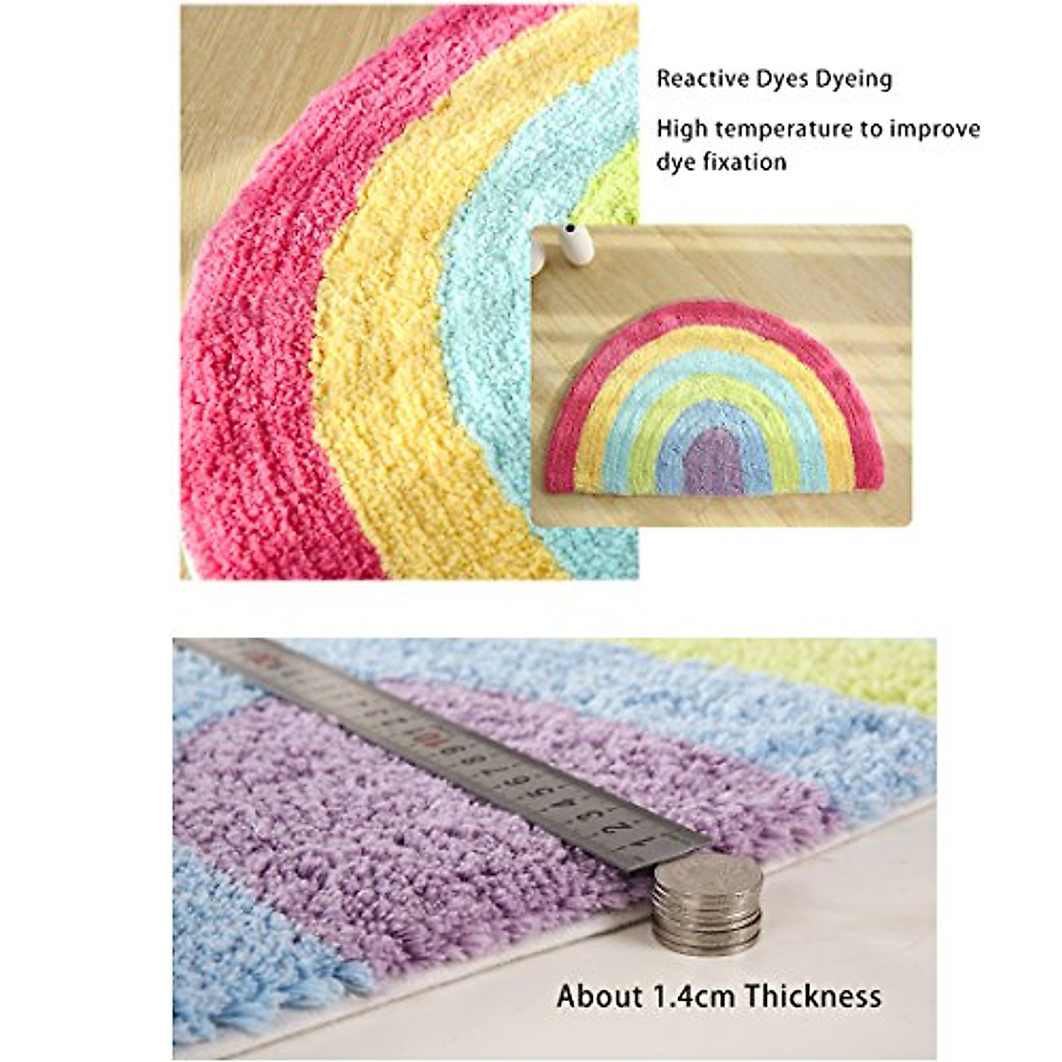 Habudda Rainbow Rug, Decor Doormat Bath Mat, Bathroom Classroom Bedroom Outdoor & Indoor Entrance Front Floor, Cute Shower Bathmat, Soft Non-Slip Carpet for Boy and Girl Kids, Pure Cotton, 32"× 20"