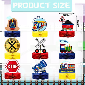 9 Pcs Railroad Train Crossing Theme Honeycomb Centerpieces Party Decorations Railway Train Centerpiece Decoration Birthday Railroad Crossing Sign Table Topper Kids' Party Centerpieces Photo Booth Prop