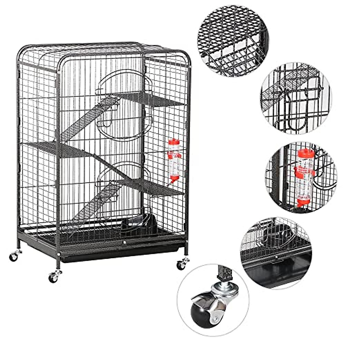 Yaheetech 37-inch Metal Ferret Chinchilla Cage Indoor Outdoor Small Animals Hutch w/ 2 Front Doors/Feeder/Wheels for Squirrel,Black