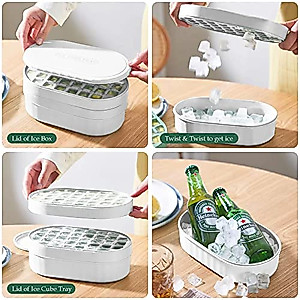 Jasilon Ice Cube Tray with Lid and Bin and Scoop for Freezer, [BPA FREE] Easy Release 72 Small Mini Ice Cube Trays with Cover Storage Container, Ice Cube Maker Ice Cube Mold Ice Cube Bin (White)