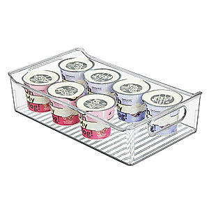 mDesign Small Plastic Kitchen Storage Container Bins with Handles -Organization in Pantry, Cabinet, Refrigerator or Freezer Shelves - Food Organizer for Fruit, Yogurt, Squeeze Pouches - Clear
