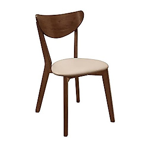 Coaster Furniture Kersey Mid Century Modern Upholstered Dining Chairs (Set of 2) Curved Back Tan Faux Leather Polyurethane Chestnut Brown 103062