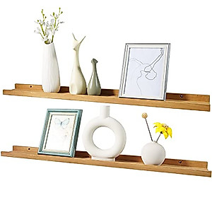Long Floating Shelf 36 Inch Natural Wood Shelves Set of 2, Rustic Display Books Picture Ledge Shelf for Wall Mounted, Natural Solid Oak Wood Shelf, Easy to Install, Natural Color, 36 *4 *1.5
