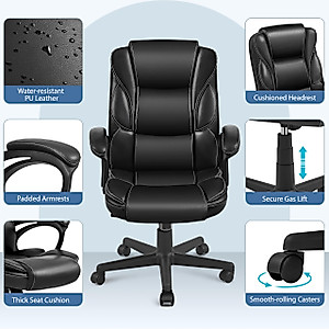 Yaheetech Office Chair High Back Wide Seat Executive Chair Adjustable Desk Chair, PU Leather Managerial Swivel Chair w/Padded Armrest, Big and Tall