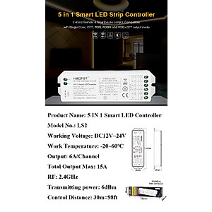 LGIDTECH LS2 LED Strip Lights 5 in 1 Controller,Compatible with Single Color,RGB,RGBW,WW+CW,RGB+CCT LED Strip Lights,Smartphone APP Control via Gateway(Excluded)