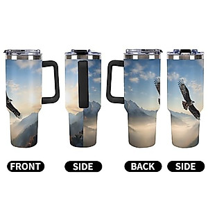 YTLKGFP 40 Oz Large Capacity Car Cup Eagle Mountains Tumbler with Handle (Black) Straw Lid Insulated Stainless Steel Water Bottle Travel Mug Leak-proof Car Cup Keeps Cold Or Hot