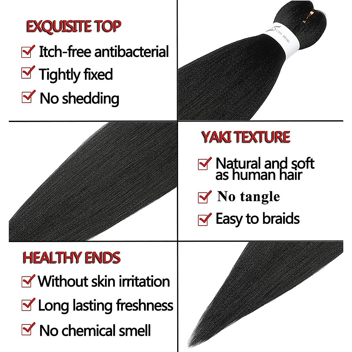 Pre Stretched Braiding Hair Natural Black - 20''8 Packs Braid Crochet Hair Hot Water Setting Professional Soft Yaki Texture (20inch,#1B)