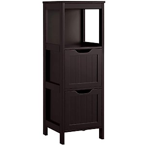 Yaheetech Bathroom Floor Cabinet, Wooden Storage Cabinet with 2 Drawers and 1 Shelf, Multifunctional Side Organizer Rack Stand Table, D11.8xW11.8xH35 Inches Espresso