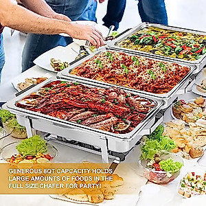 4 Pack Chafing Dish Buffet Set 8 Qt Stainless Steel Complete Chafer Set Catering Warmer Set with Water Pan, Fuel Holder for Parties, Dinners, Catering, Buffet and Weddings