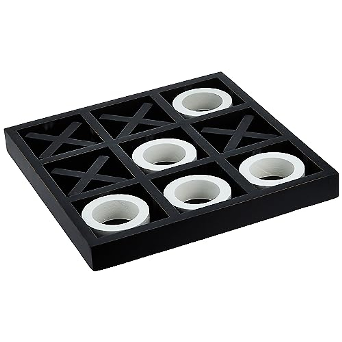 Deco 79 Wood Tic Tac Toe Game Set with White Os, 14" x 14" x 2", Black