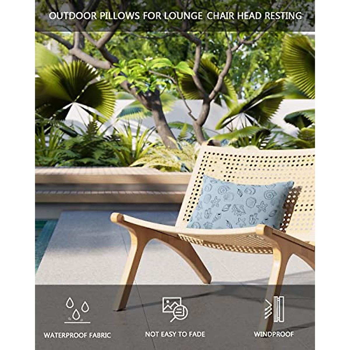 Recliner Head Pillow Ledge Loungers Chair Pillows with Insert Ocean Animals Shells Starfish Graffia Style Blue Background Lumbar Pillow with Adjustable Strap Patio Cushion for Sofa Bench Couch, 2 PCS