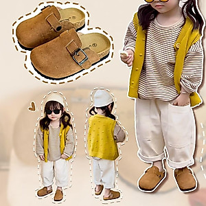 Kids Clogs for Girls Boys Cute Slip-on Slippers Classic Sued e Cor k Footbed Sandals Potato Shoes, Apricot / 4.5-5 Toddler