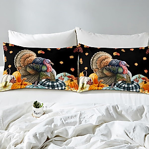 Thanksgiving Day Gifts Duvet Cover for Girls Women Fall Season Bedding Set King Thanksgiving Turkey Comforter Cover Autumn Harvest Bedspread Cover Rustic Farm Maple Leaf Pumpkin Fall Season Bedding