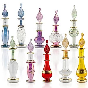 CraftsOfEgypt Genie Blown Glass Miniature Perfume Bottles for Perfumes & Essential Oils, Set of 10 Decorative Vials, Each 2" High (5cm), Assorted Colors