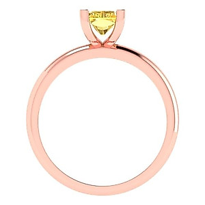 Clara Pucci 1.0 ct Emerald Cut Solitaire Natural Yellow Citrine Engagement Bridal Promise Anniversary Ring 18K Rose Gold Size 7.75