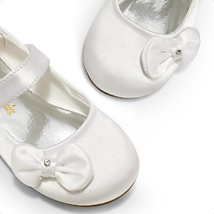 DREAM PAIRS Toddler Dress Shoes Mary Jane Flats for Girls Side Bow Ballerina Shoes,Size 5 Toddler,White/Satin,Angel-5