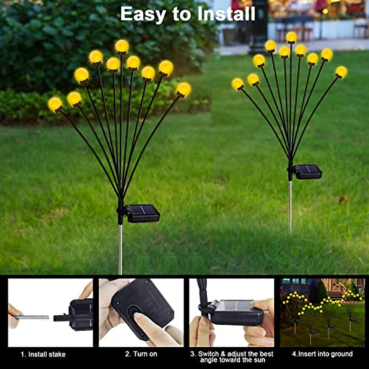 Solar Garden Lights,2 Pack 10LED Solar Powered Firefly Lights,Vibrant Solar Outdoor Lights,Starburst Swaying Lights,Waterproof Firefly Solar Garden Decorative Lights Yard Patio Pathway Decoration