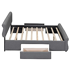 RORIGAT Queen Size Upholstery Platform Bed with Two Drawers,Wooden Bed Frame with Linen Fabric for Bedroom,Grey