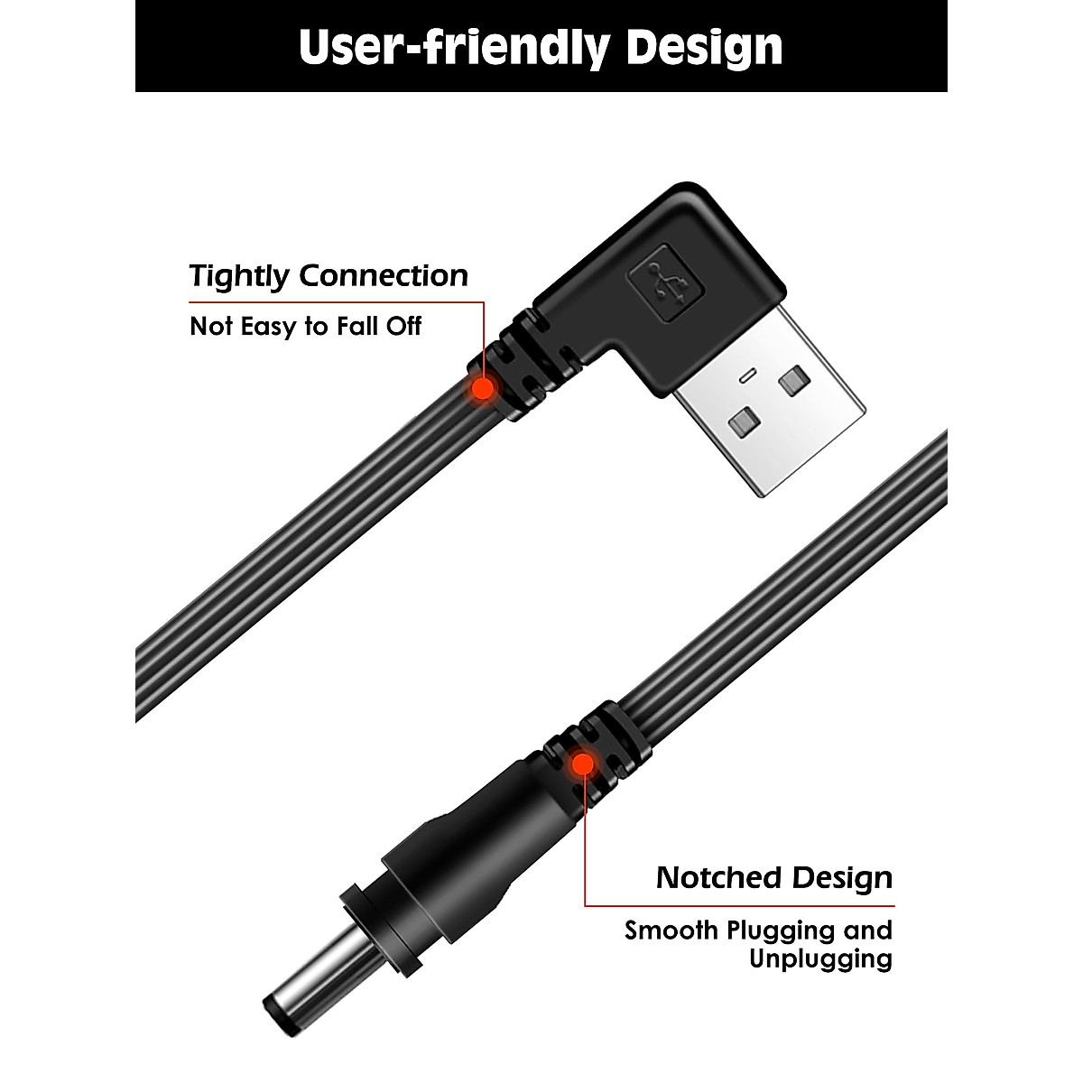 ECIFEE 2pcs Short USB Cables, USB Cable Detachable Power Cord for Heated Clothes/Jacket/Vest/Sweater/Thermal Underwear Portable 5V Power Wire