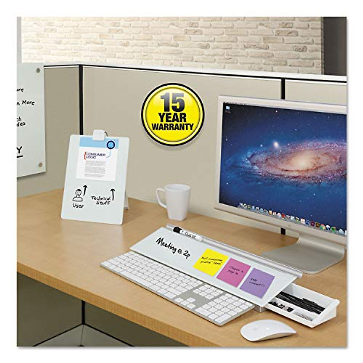 Quartet Whiteboard, Glass Dry Erase Board, Magnetic, 30" x 18", Infinity Frameless Mounting, White Surface, Accessory Tray, 1 Dry Erase Marker and 2 Glass Board Magnets (PDEC1830)